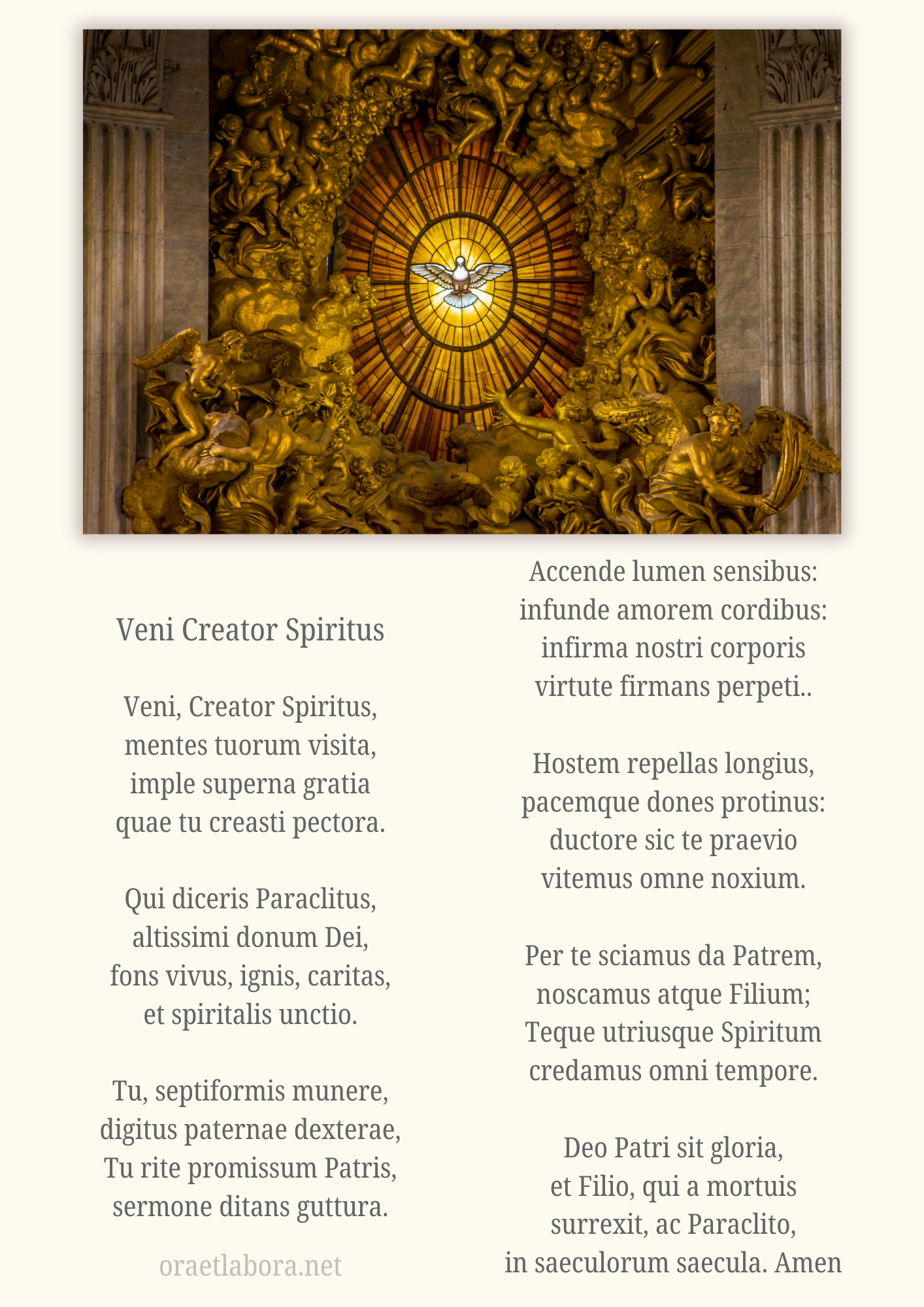 Veni Creator Spiritus: Latin prayer - Ora et Labora